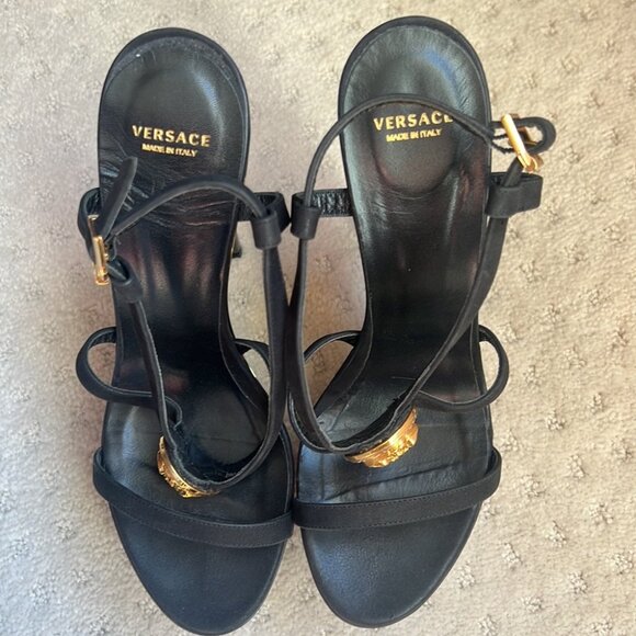 Versace | Shoes | Versace Triple Platform Black Gold Medusa Swarovski ...